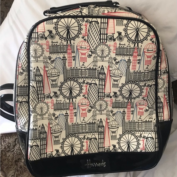 Harrods | Bags | Harrods Black And White Londonthemed Backpack Travel ...